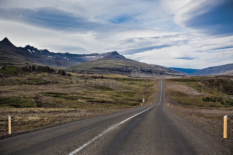 Highway through Iceland Landscape at Overcast Day Stock Photo - Image ...