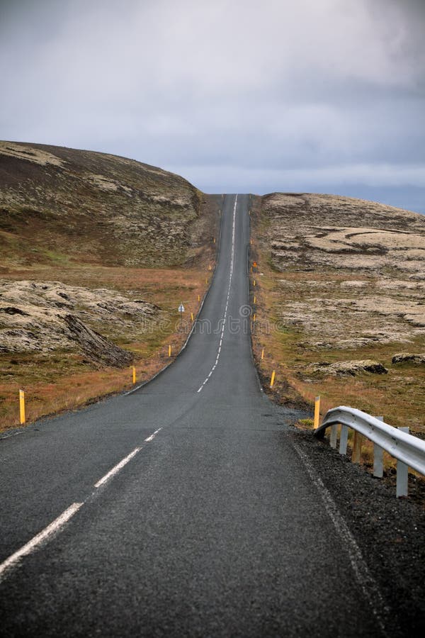 Highway through Iceland Landscape at Overcast Day Stock Image - Image ...