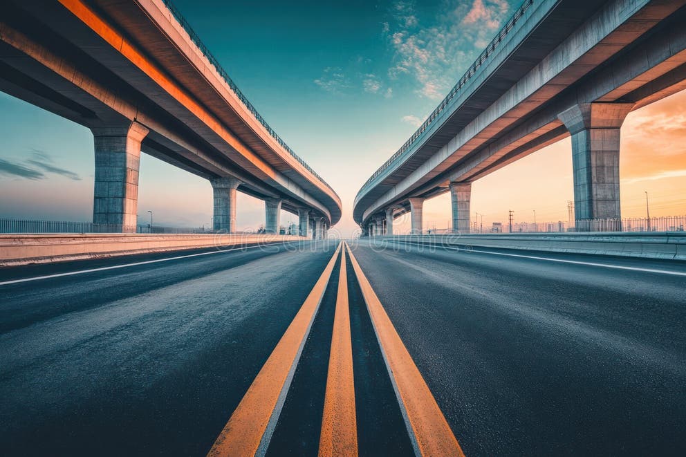 Highway Interchange with Bridge Exits Under Clear Sky Stock Photo ...