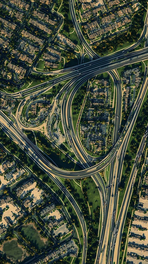 Highway Interchange Connecting Residential Areas with Busy Traffic ...