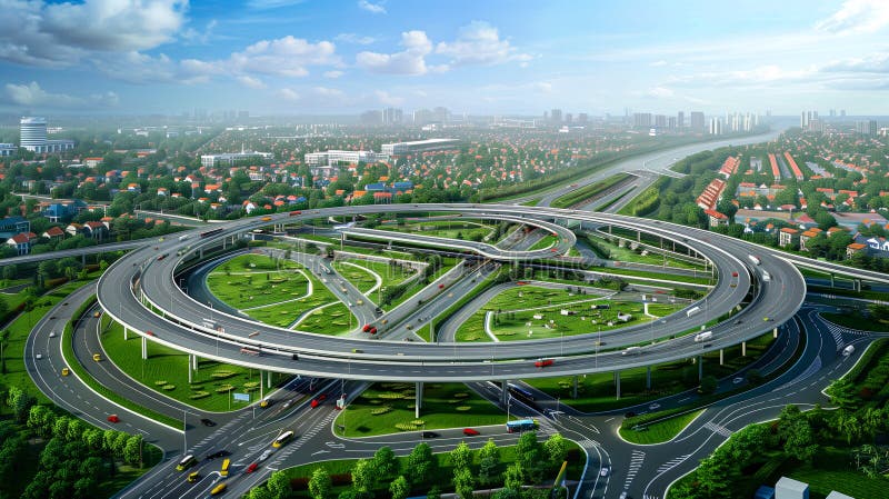 Highway Interchange Junction Road in Modern City Stock Illustration ...