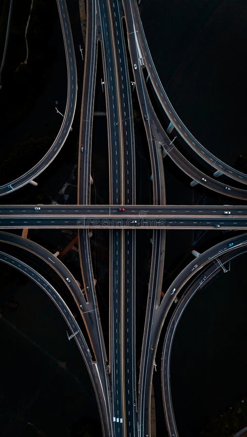 Symmetrical Aerial View of Highway Interchange at Night. Generated AI ...