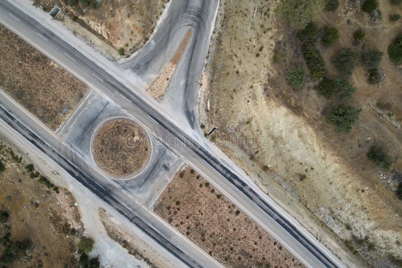 Highway Interchange with Roundabout. Top Down Aerial View Stock Image ...