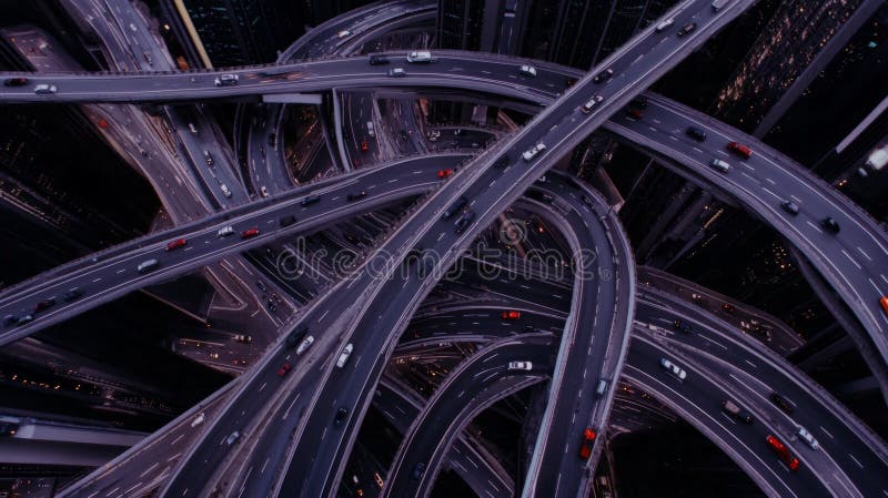 Highway Interchange Weaving through Urban Landscape at Dusk Stock Image ...