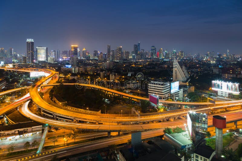 Highway Interchanged with City Central Business Downtown Stock Image ...