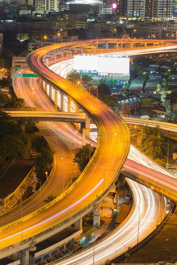 Close Up Highway Overpass Interchanged, Long Exposure Night View Stock ...