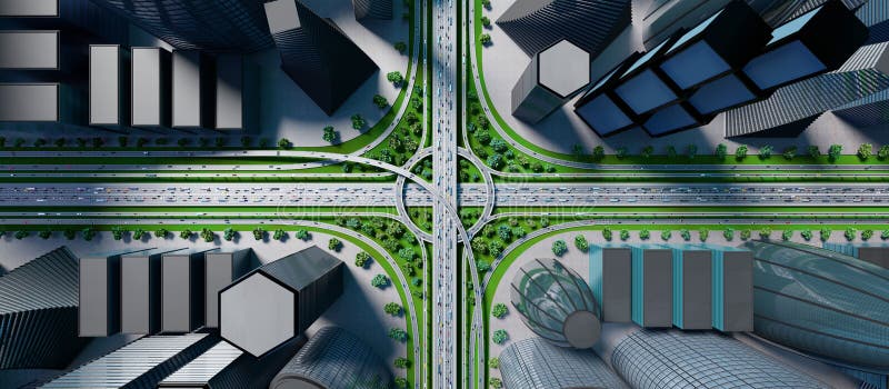 Highway Intersection/ Road Interchange in the City with Heavy Traffic ...