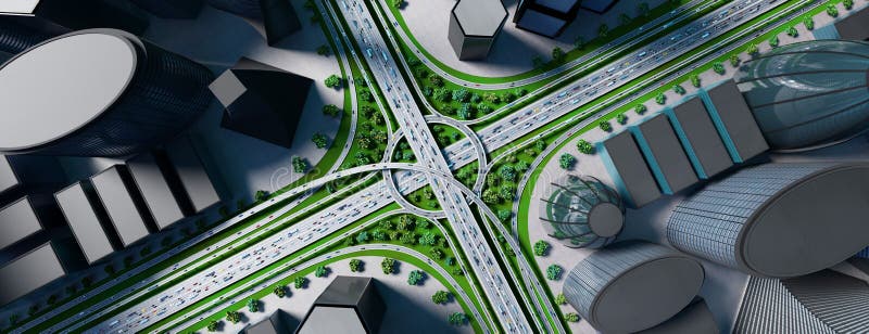 Highway Intersection/ Road Interchange in the City with Heavy Traffic ...