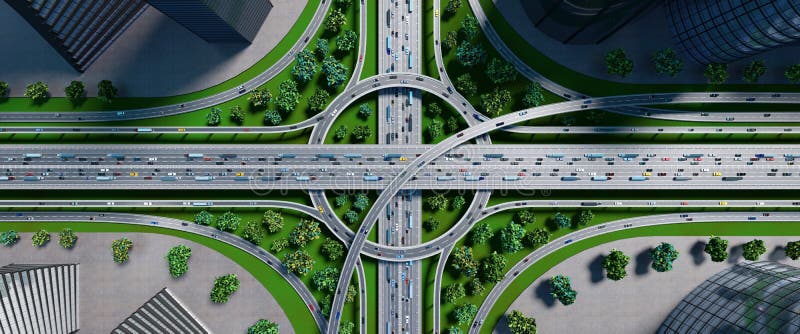 Highway Intersection/ Road Interchange in the City with Heavy Traffic ...