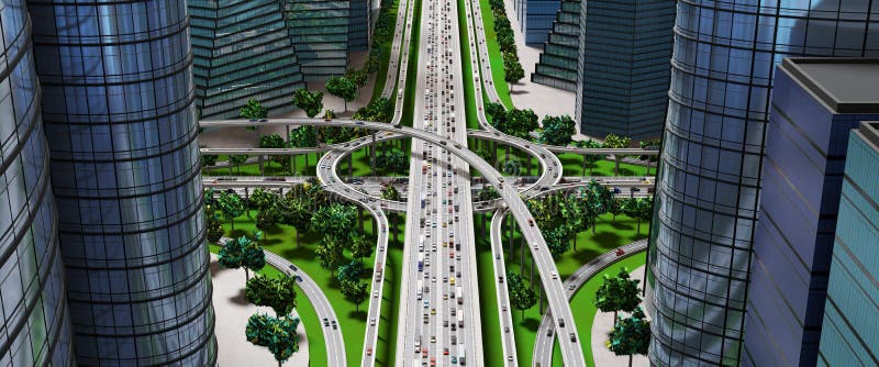 Highway Intersection/ Road Interchange in the City with Heavy Traffic ...