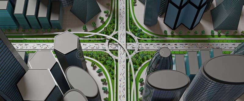 Highway Intersection/ Road Interchange with Roundabout Stock ...