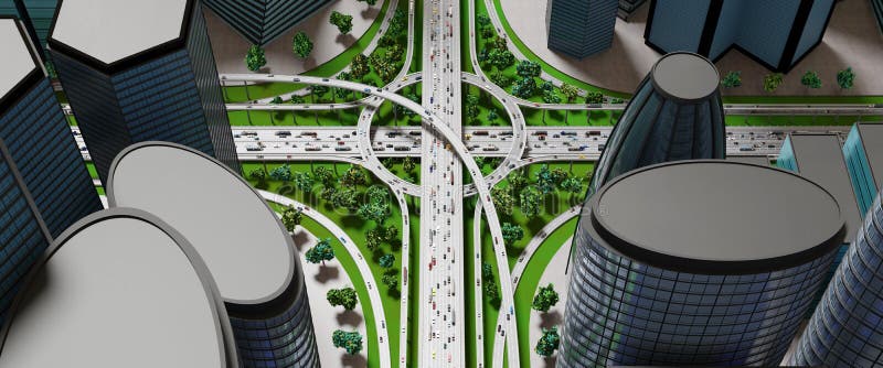 Highway Intersection/ Road Interchange in the City with Heavy Traffic ...