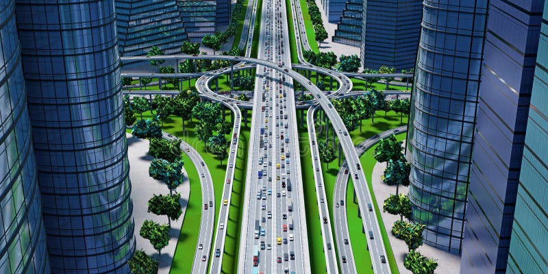 Highway Intersection/ Road Interchange in the City with Heavy Traffic ...