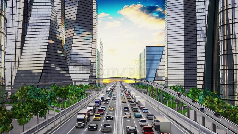 Highway Intersection/ Road Interchange Middle in the City with Heavy ...