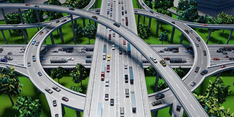 Highway Intersection/ Road Interchange with Roundabout Stock ...