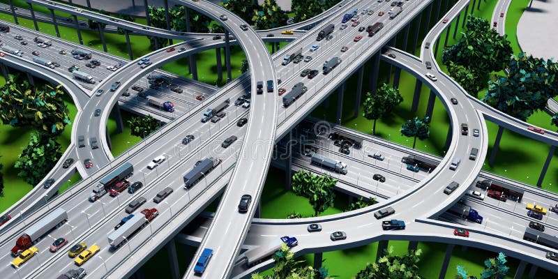 Highway Intersection/ Road Interchange with Roundabout Stock ...