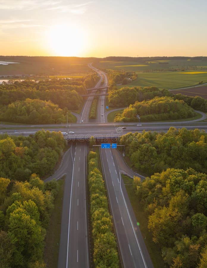 Highway Intersection at Sunset Stock Image - Image of travel, highway ...