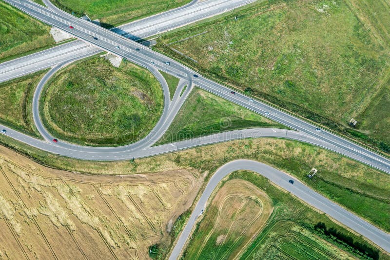 Highway Intersections Road between Fields. Aerial Top View Stock Photo ...