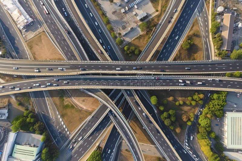 Highway Junction from Aerial View Stock Illustration - Illustration of ...