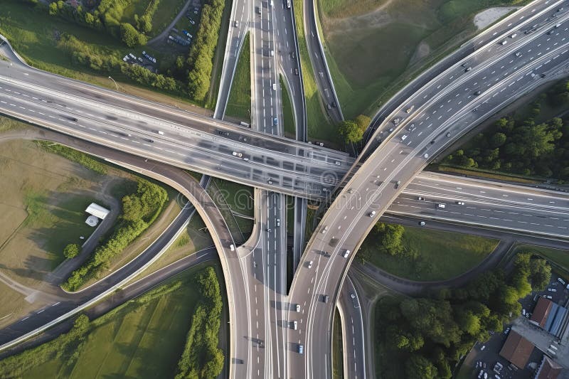 Highway Junction from Aerial View Stock Illustration - Illustration of ...