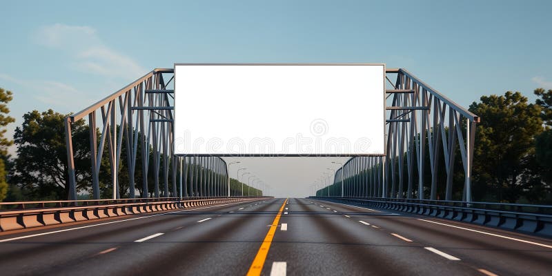 A Highway with a Large Blank Billboard on a Metal Structure Over the ...
