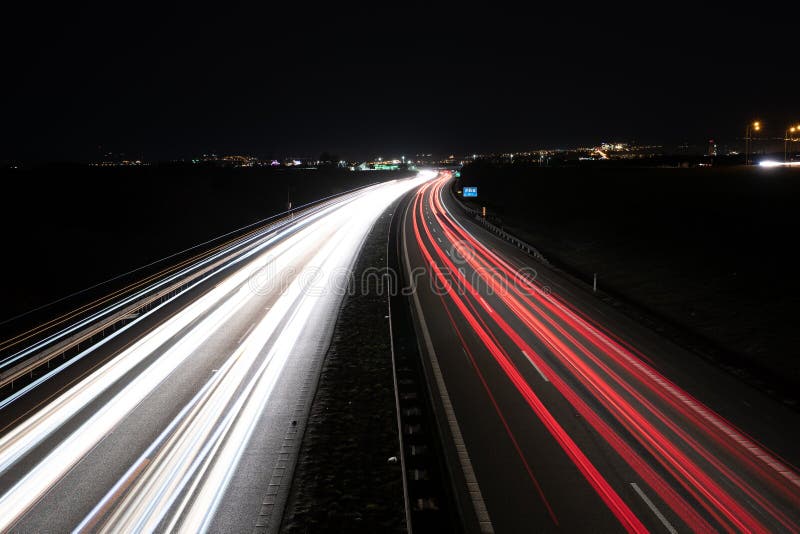 Highway Light Car Trails Leading from Passing Cars during Night Stock ...