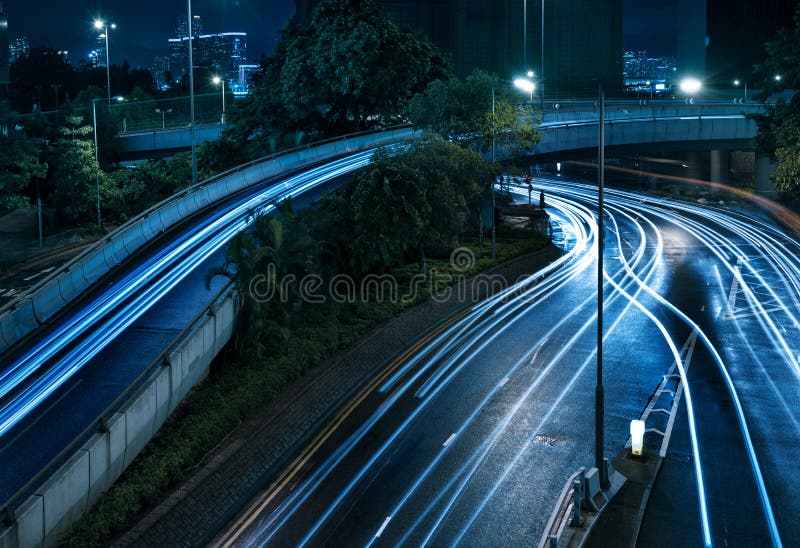Highway light trails stock photo. Image of night, curve - 33408328