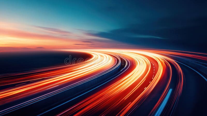 Highway Light Trails Representing Speed and Technology Stock ...