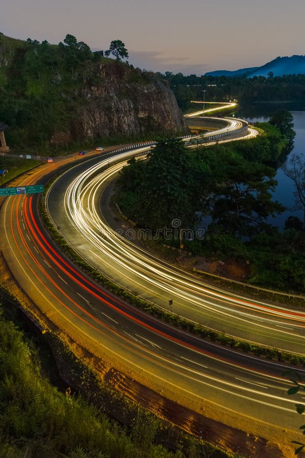Highway Light Trails of Vehicles during Rush Hour and Sunset Stock ...