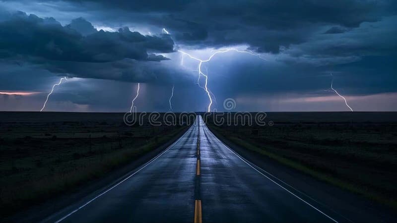 Highway and Lightning 1 stock illustration. Illustration of nature ...