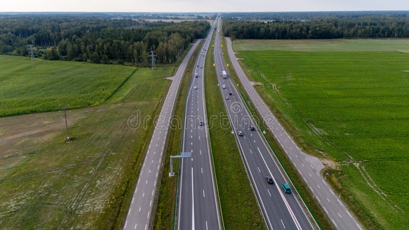 Highway through Lithuania S Forests and Fields Stock Photo - Image of ...