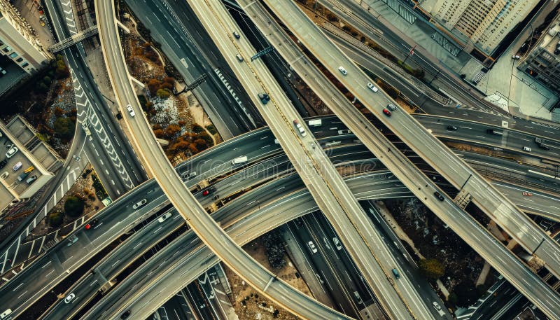 Highway with Many Overpasses and Trees in the Background. Stock Image ...