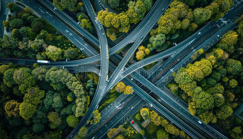 Highway with Many Overpasses and Trees in the Background Stock Photo ...