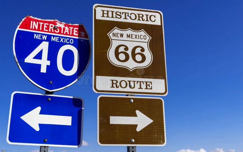 Highway Markers on Historic Highway 66 and Interstate 40 in the ...