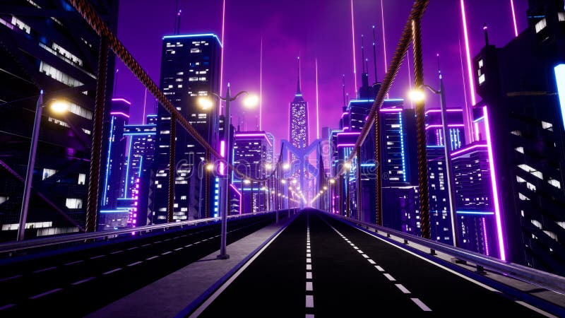 Highway in Metaverse City, 3d Render Stock Illustration - Illustration ...