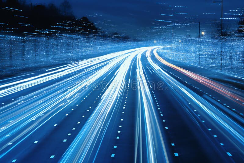 Highway Motion Blur with Cityscape Background,blue Toned Stock ...