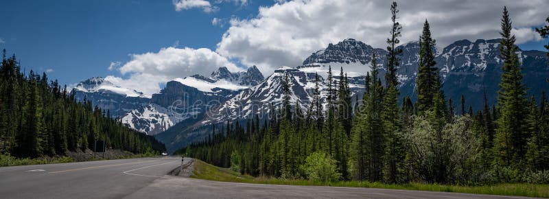 Highway with Mountain Range View and Forest. Stock Photo - Image of ...