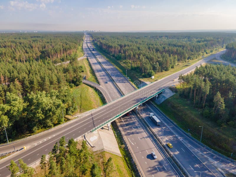 Highway Multi-level Interchange Road with Moving Cars Stock Photo ...