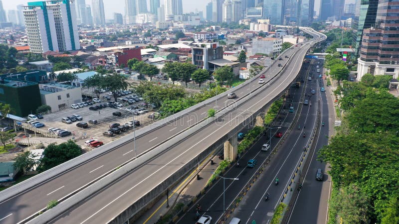 Highway Multi-level Interchange Road with Moving Cars. Cars are Moving ...