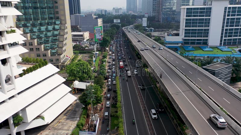 Highway Multi-level Interchange Road with Moving Cars. Cars are Moving ...