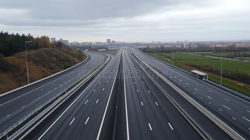 A Highway with Multiple Lanes and a Few Cars Stock Illustration ...