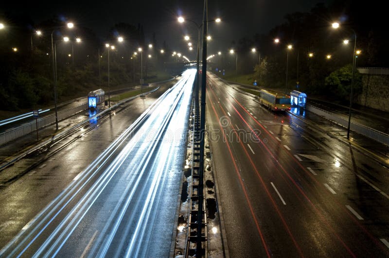 Driving in the Rain on Freeway at Night Stock Photo - Image of ...