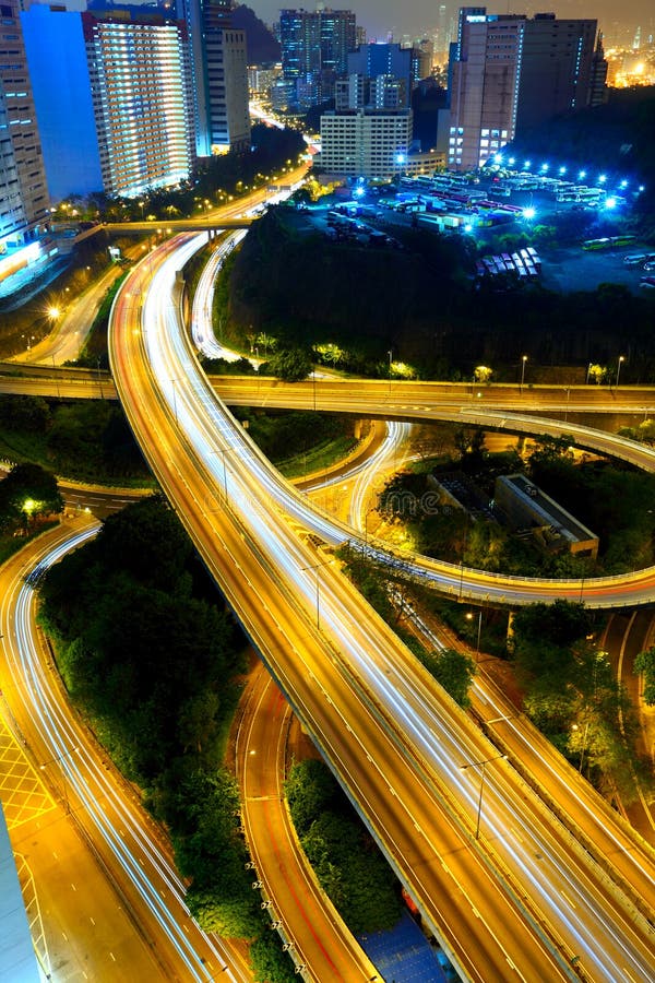 Highway at Night in Modern City Stock Image - Image of junction, night ...