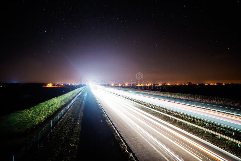 Highway at night stock photo. Image of light, line, long - 85484406