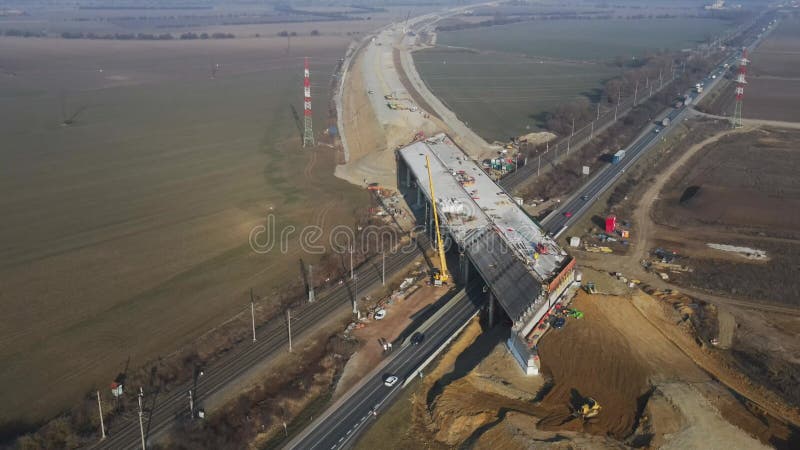 Highway Overpass Bridge Construction Progressing Over Rural Landscape ...