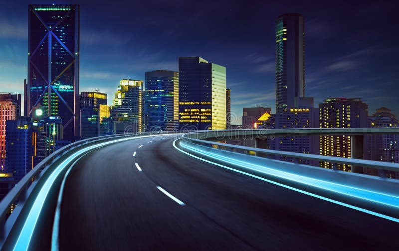 Highway Overpass Motion Blur with City Background Stock Image - Image ...
