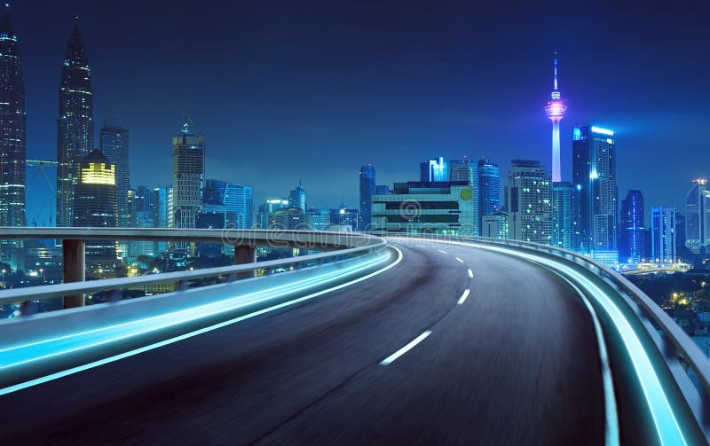 Highway Overpass Motion Blur with City Background Stock Photo - Image ...