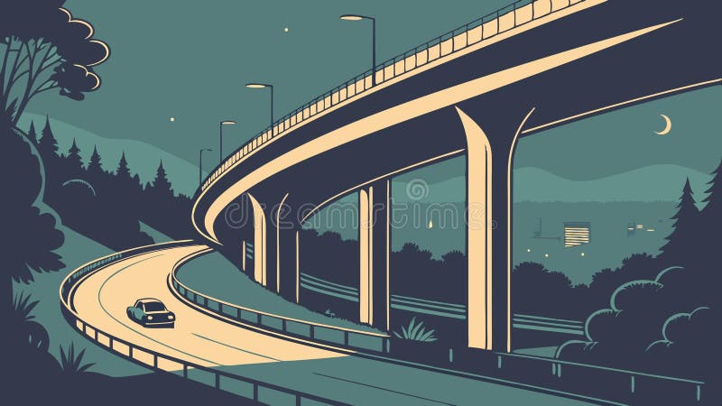Highway Overpass at Night with Car Lights Vector Design Generative AI ...