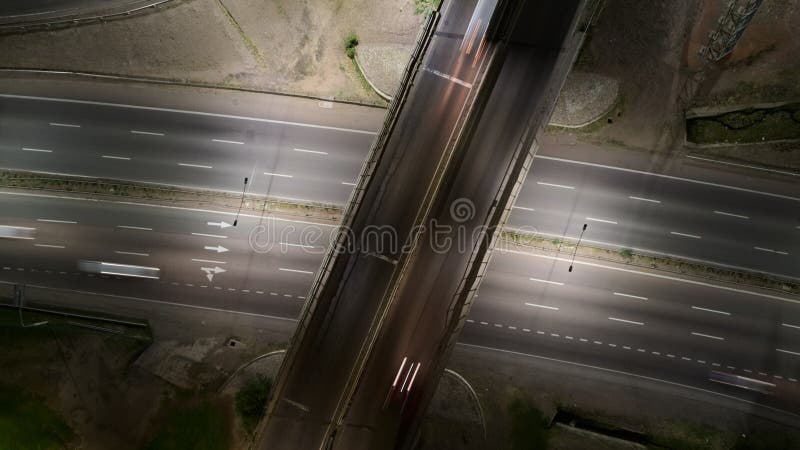 Highway Overpass at Night, Top Down Aerial View Stock Image - Image of ...