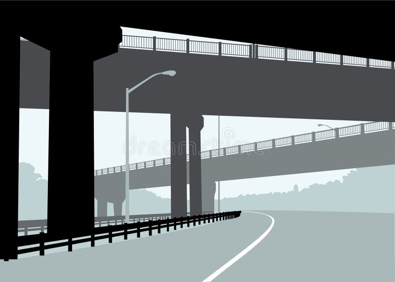 Highway Overpass Road And City Skyline In Flat Style Stock Vector ...